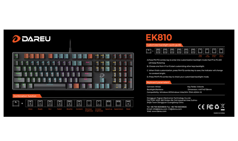 Bàn phím cơ Gaming DAREU EK810 – Black (MULTI-LED, Blue/ Brown/ Red D ...